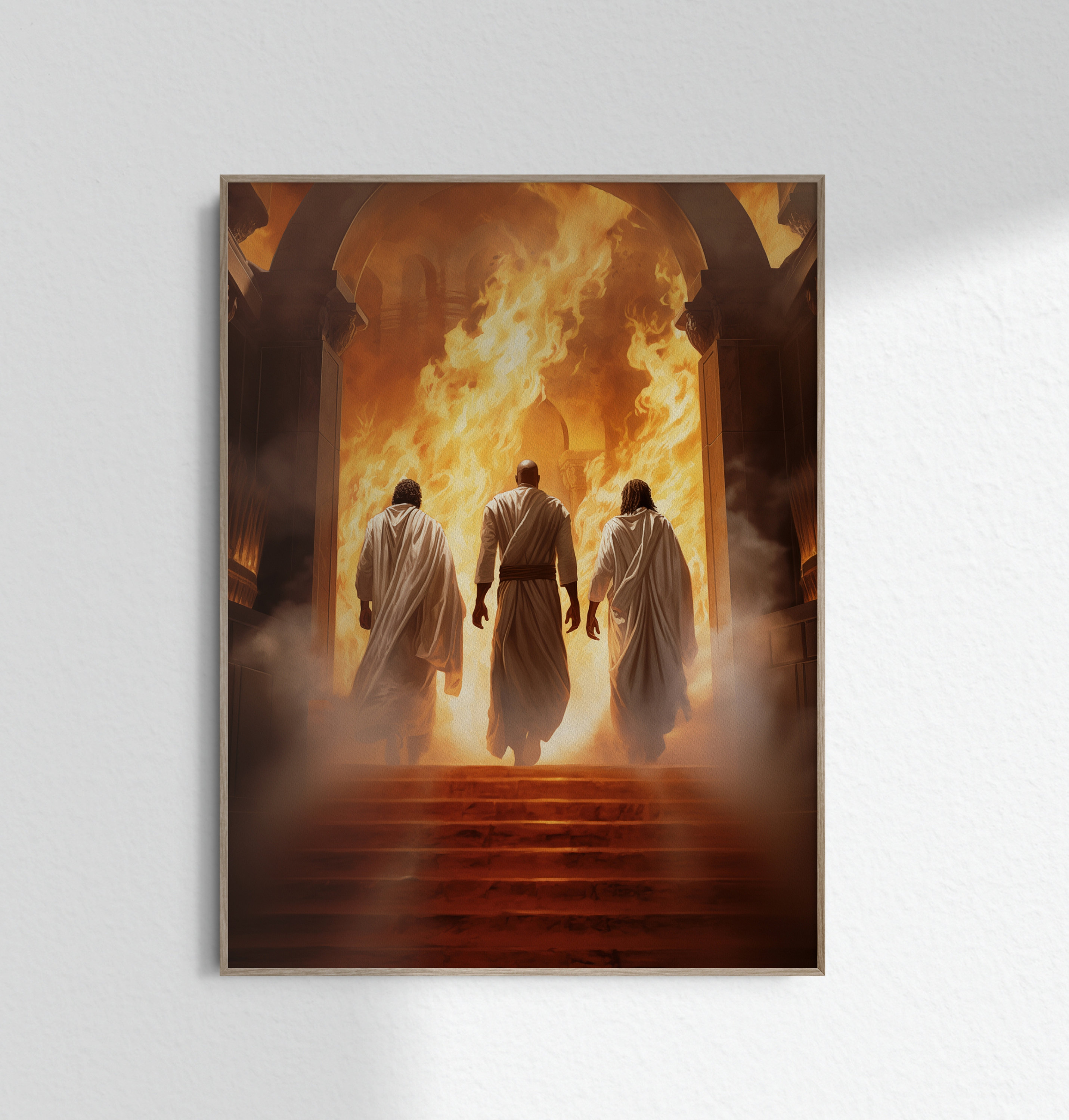Shadrach Meshach and Abednego Art, 3 Men in Fire, Black Man Art Christian Painting Bible Wall ...