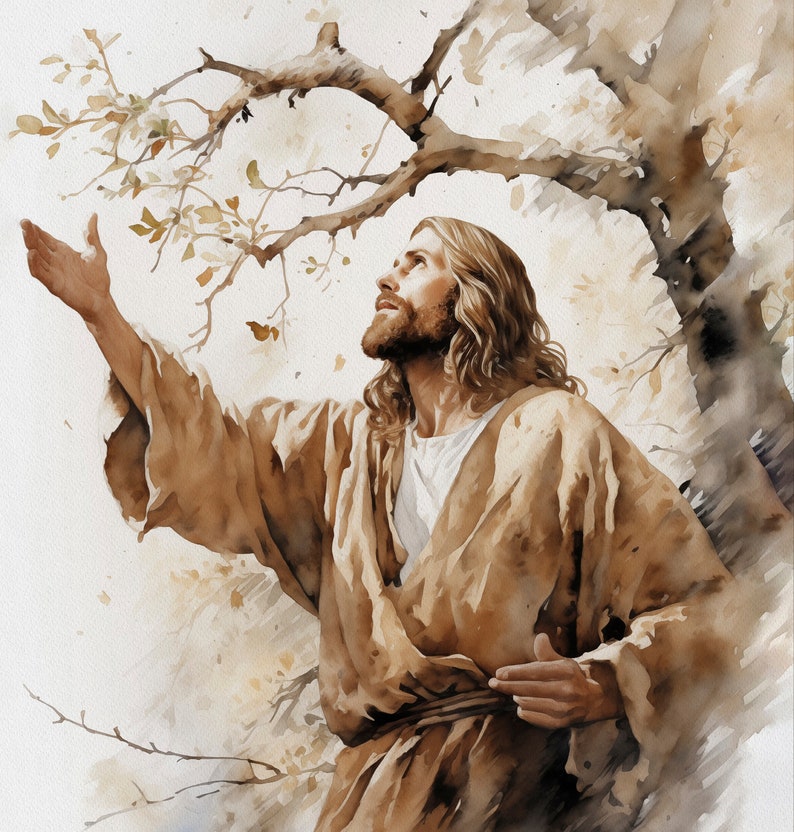 Jesus Withers the Fig Tree Jesus Curses Parable Painting Watercolor ...