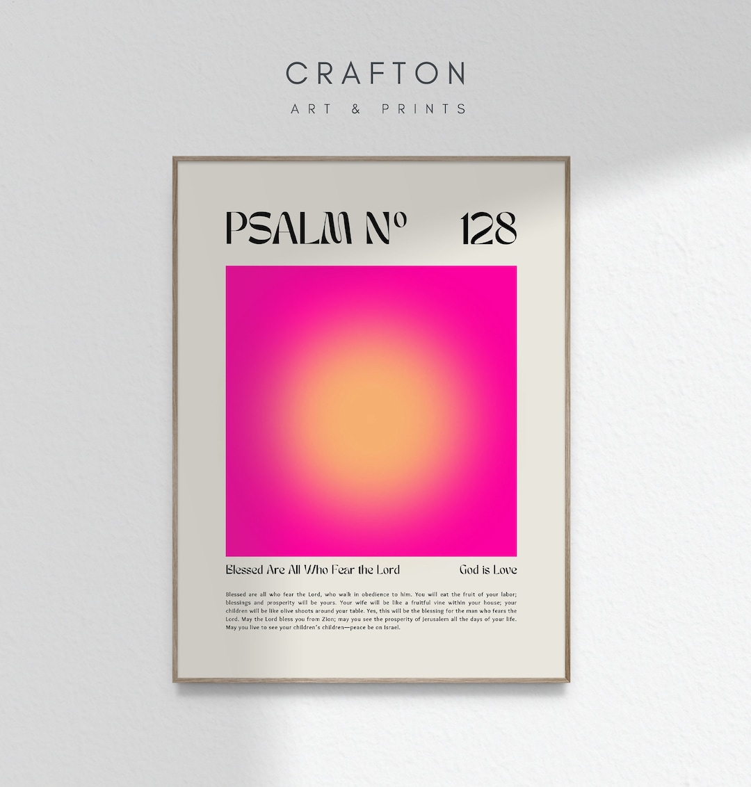 Psalm 128 Wall Art Print, Modern Pink Yellow Trendy Gradient Abstract ...
