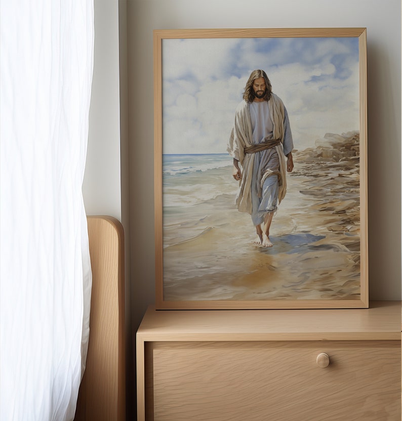 Jesus Walking on Beach Jesus Painting for Beachhouse Christ Beach Wall ...
