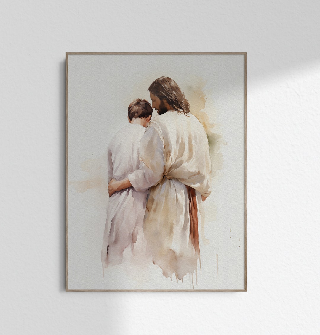 Jesus With Young Man Art Jesus Hugging Teenage Boy Art, Embrace Jesus ...
