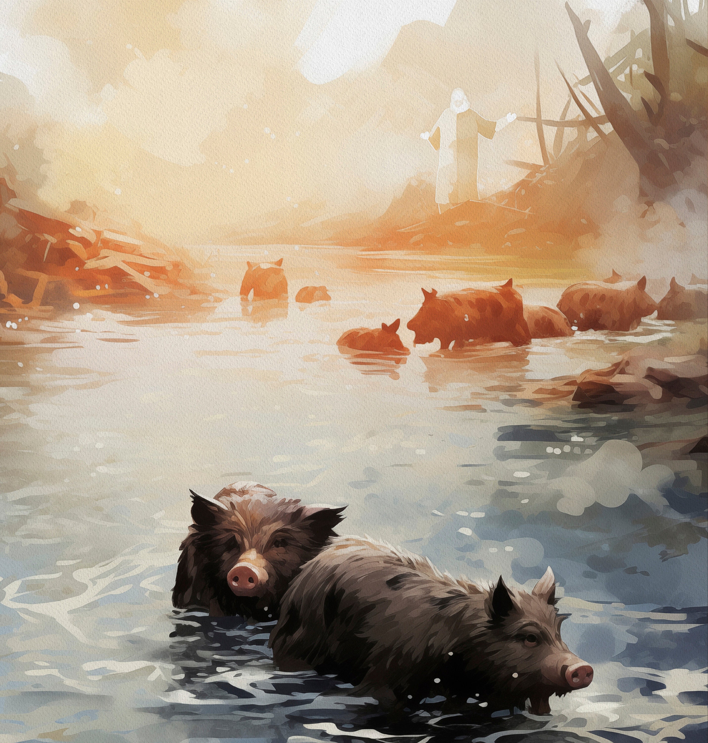 Jesus Casts Demons Into a Herd of Pigs Swine Bible Story Art Poster ...