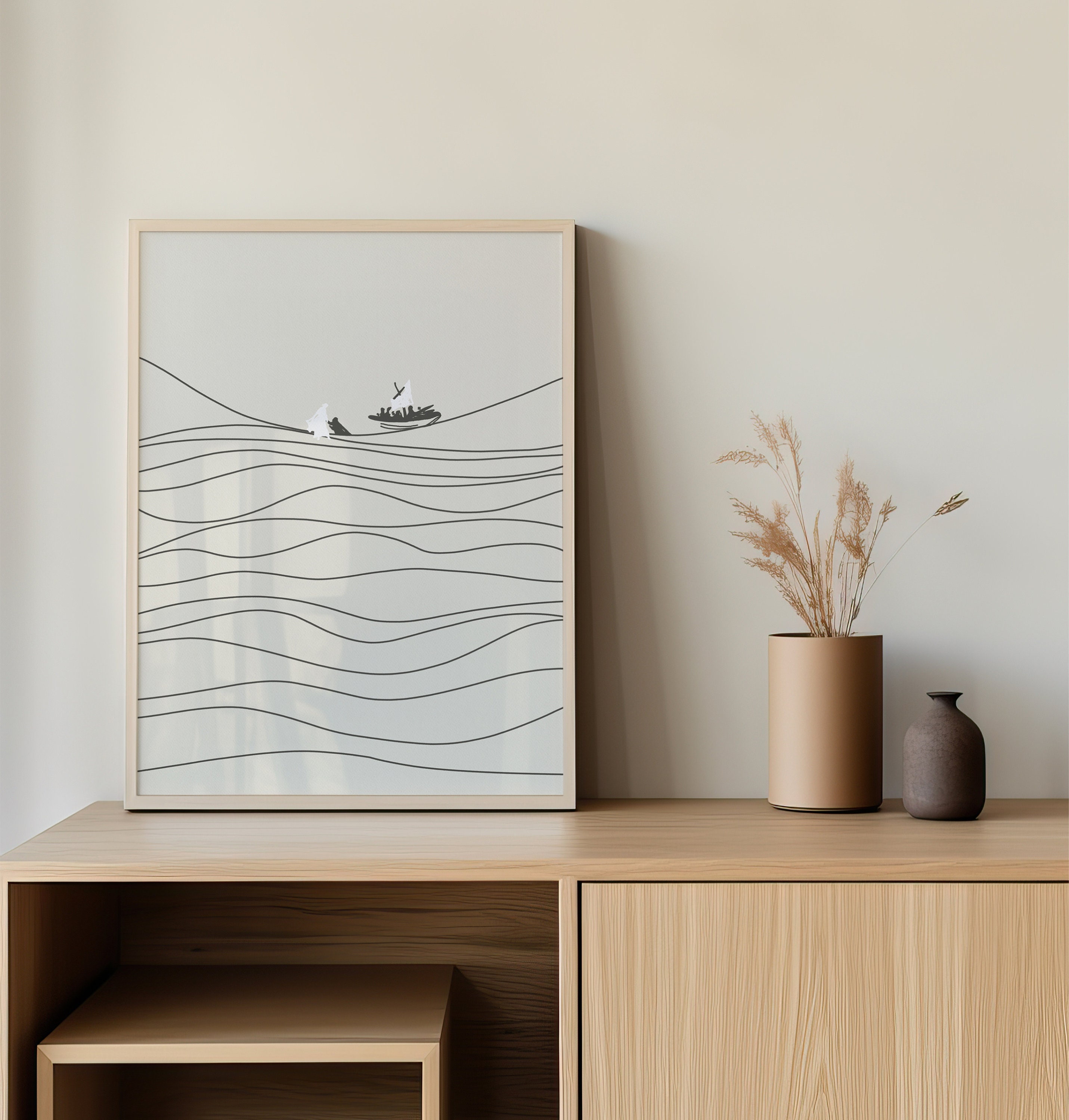 Jesus Walking on Water Saves Peter Grey Beige White Christian - Etsy