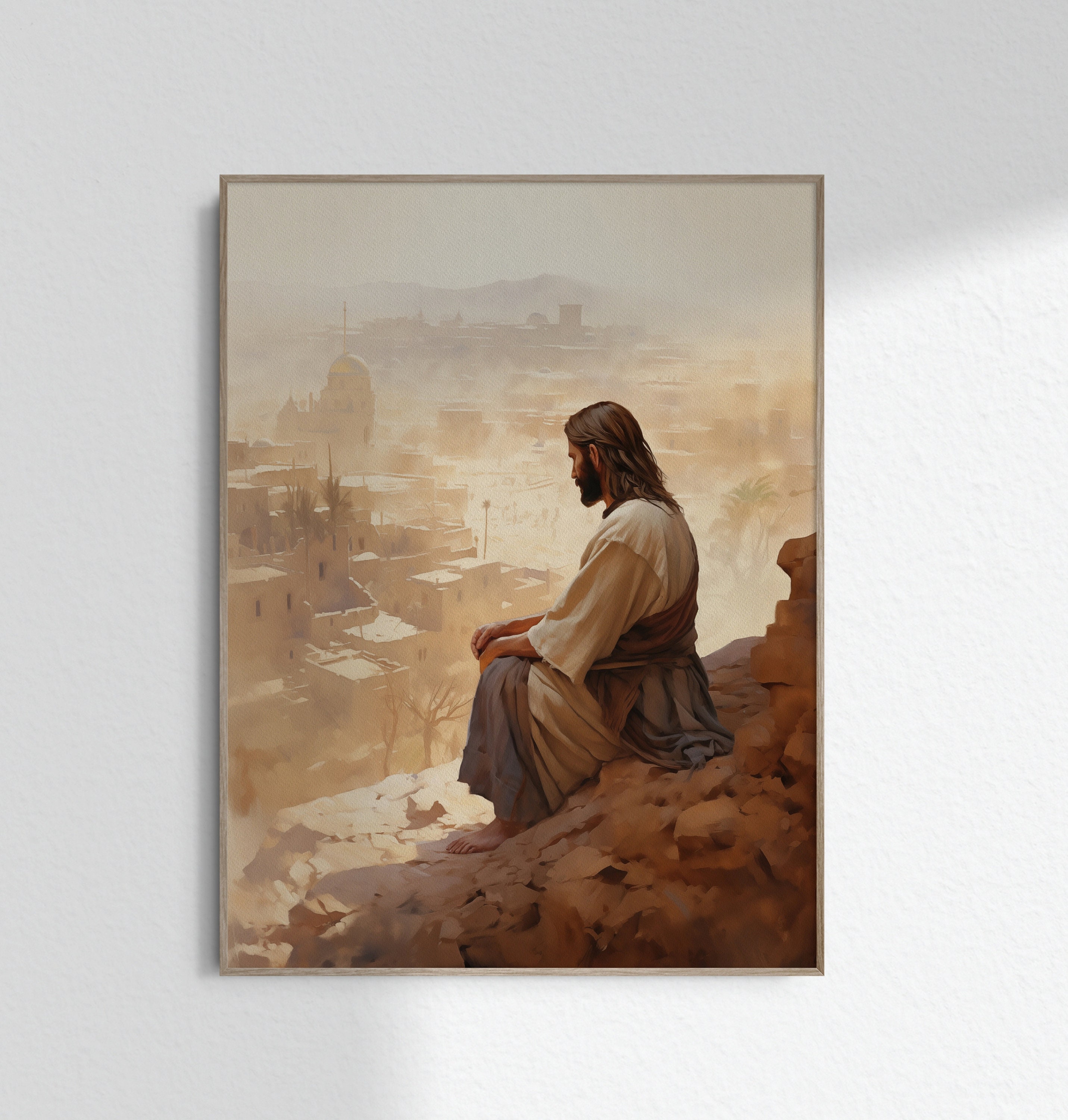 Jesus Sitting Wall Art Print Christ Praying Over Jerusalem Art Jesus ...
