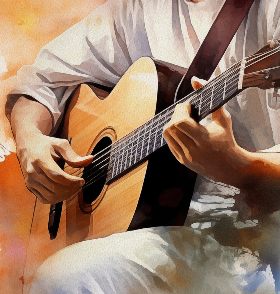 Jesus Playing Guitar, Music Lover Gift Idea, Fun Christian Watercolor ...