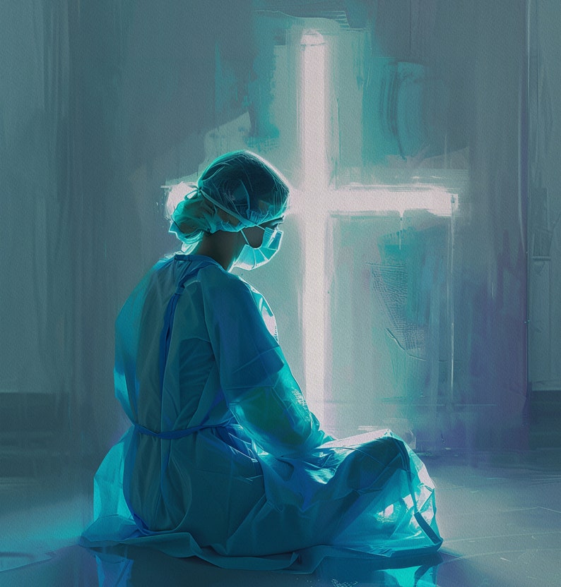Praying Nurse Prayer Art, Christian Nurse Gift Christian Art, EMT Doctor Prayer Painting Bible ...