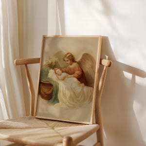 Angel Watching Over Sleeping Baby Child, Christian Painting Vintage ...