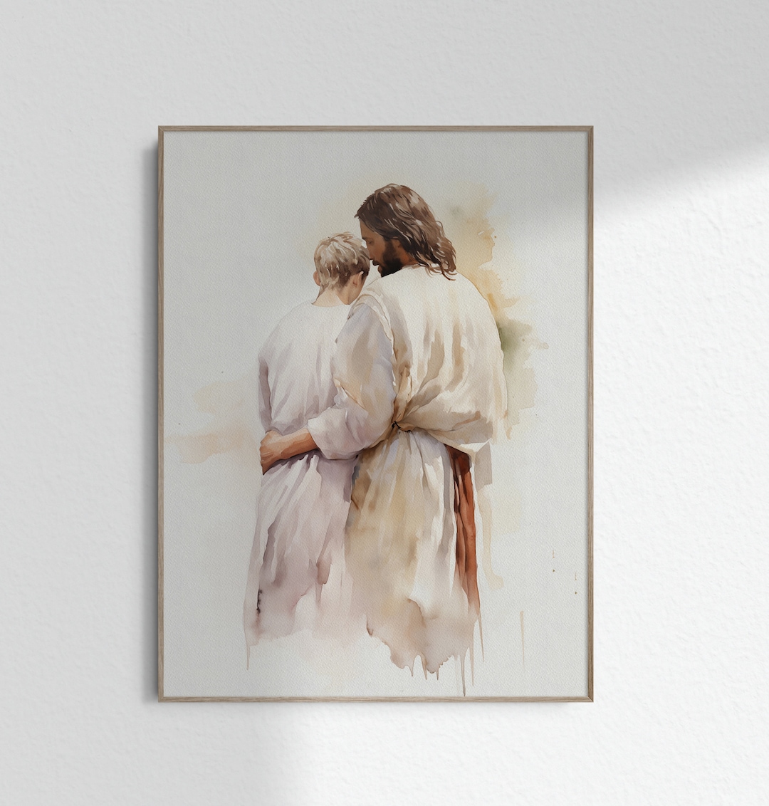 Jesus With Young Man Art Jesus Hugging Teenage Boy Art, Embrace Jesus ...