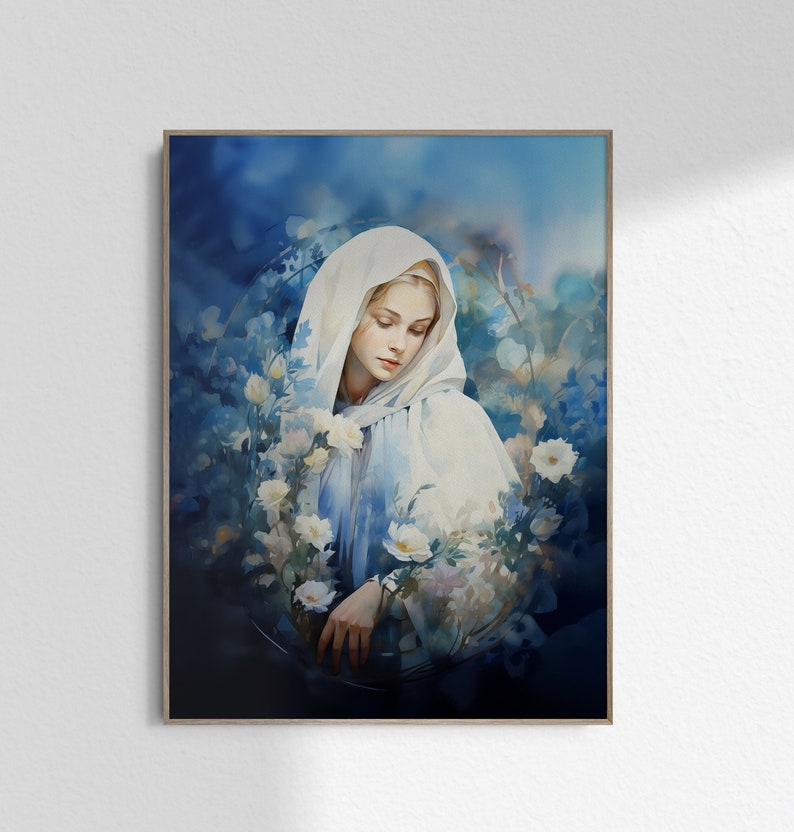 Blessed Virgin Mary Watercolor Art, Catholic Christian Mary Our Mother ...