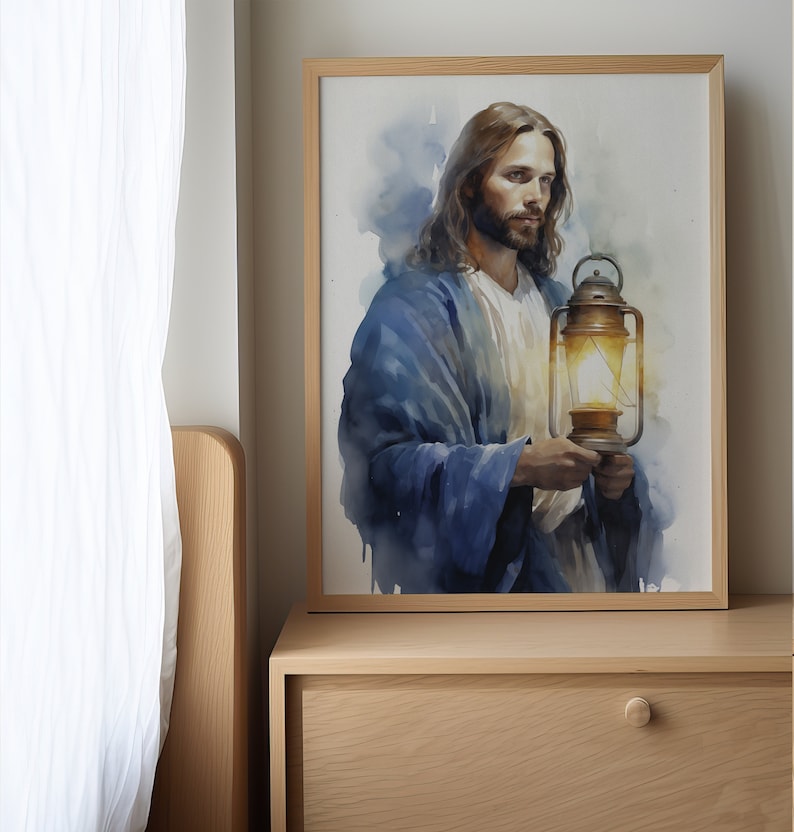 Jesus With Lantern Painting Jesus Guide Me to Light in the Darkness ...