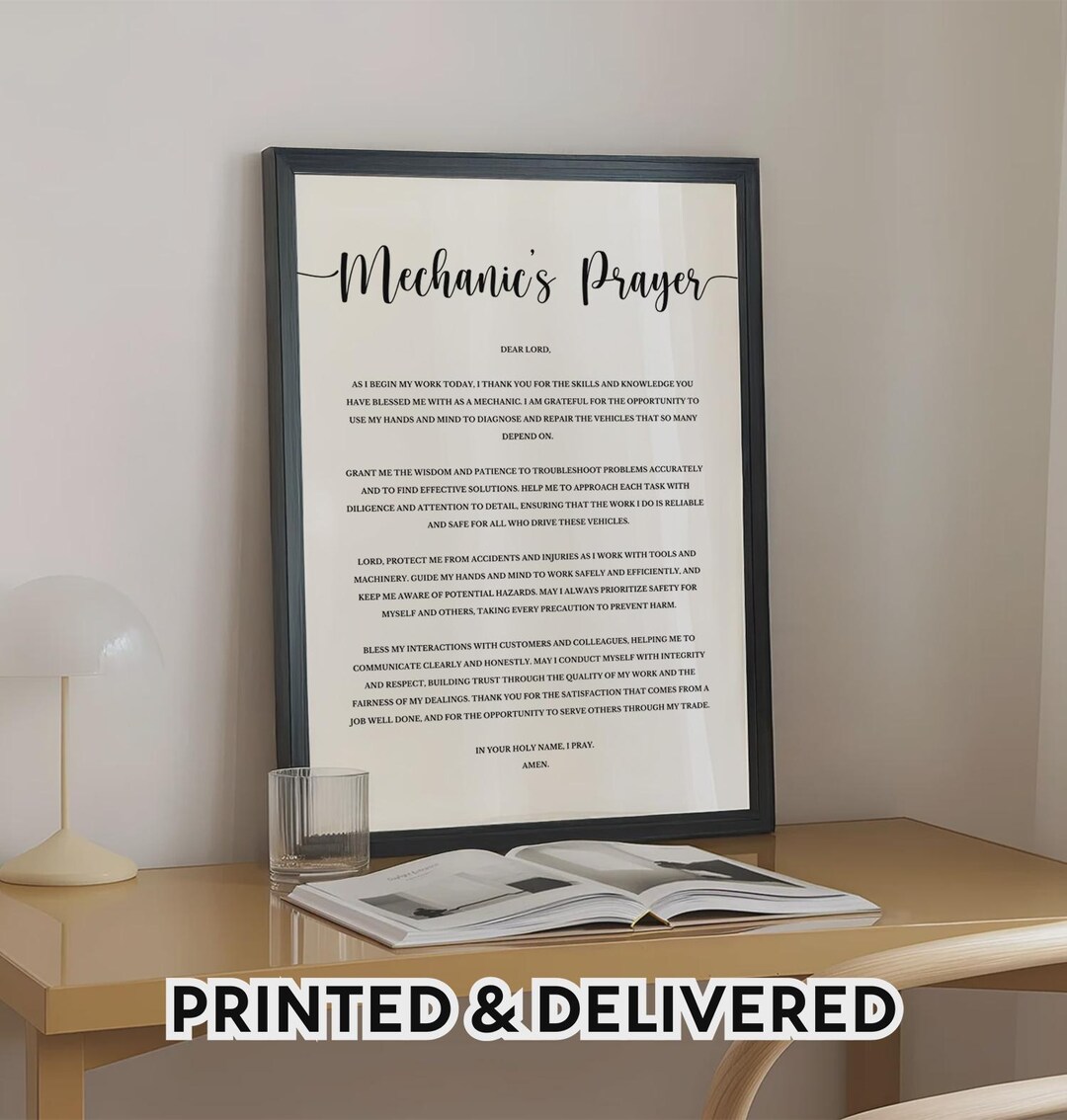 PRINTED Mechanic's Prayer Gift for Mechanic, Christian Wall Art Poster ...