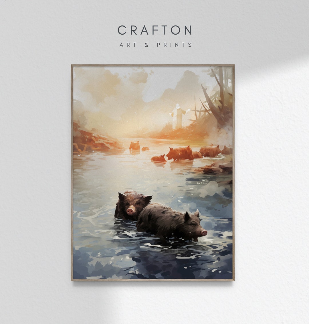 Jesus Casts Demons Into a Herd of Pigs Swine Bible Story Art Poster ...