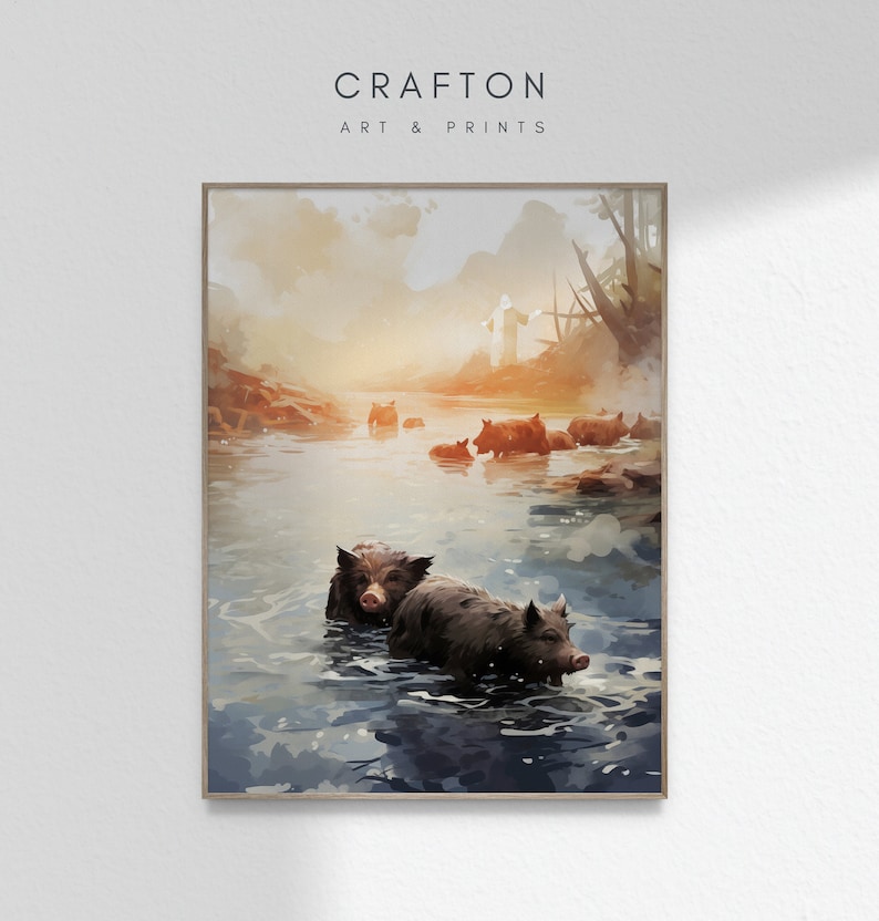 Jesus Casts Demons Into a Herd of Pigs Swine Bible Story Art Poster ...