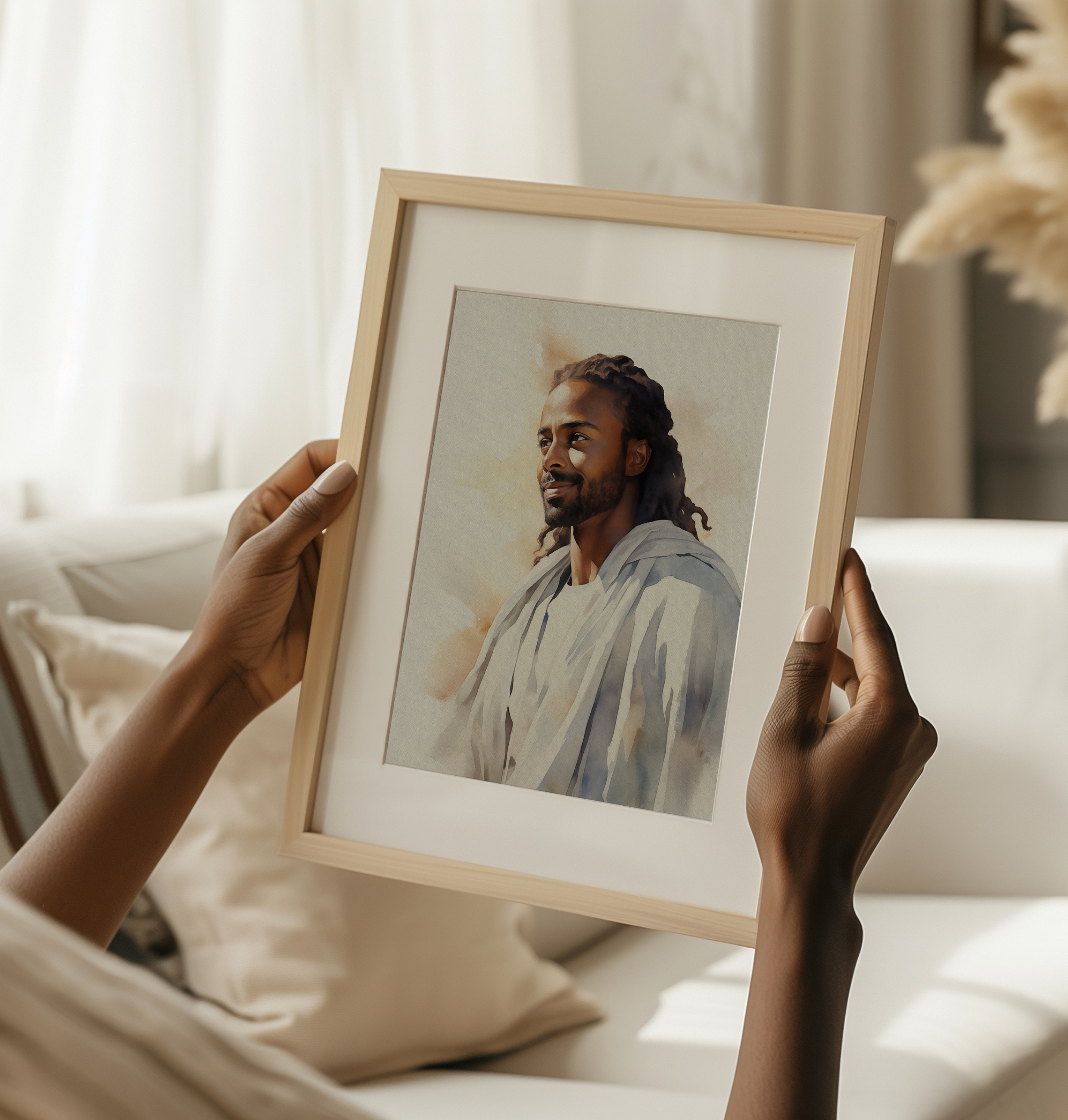 Smiling Black Jesus Christ Black Christian Art Black Man Art Watercolor ...