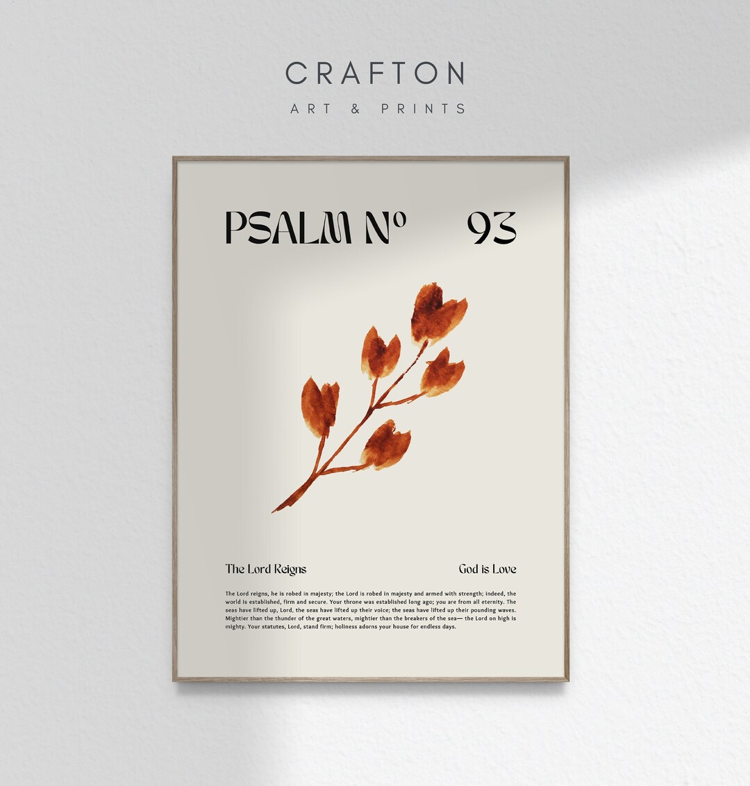 Psalm 93 Wall Art Print, the Lord Reigns, Watercolor Brown BOHO Floral ...