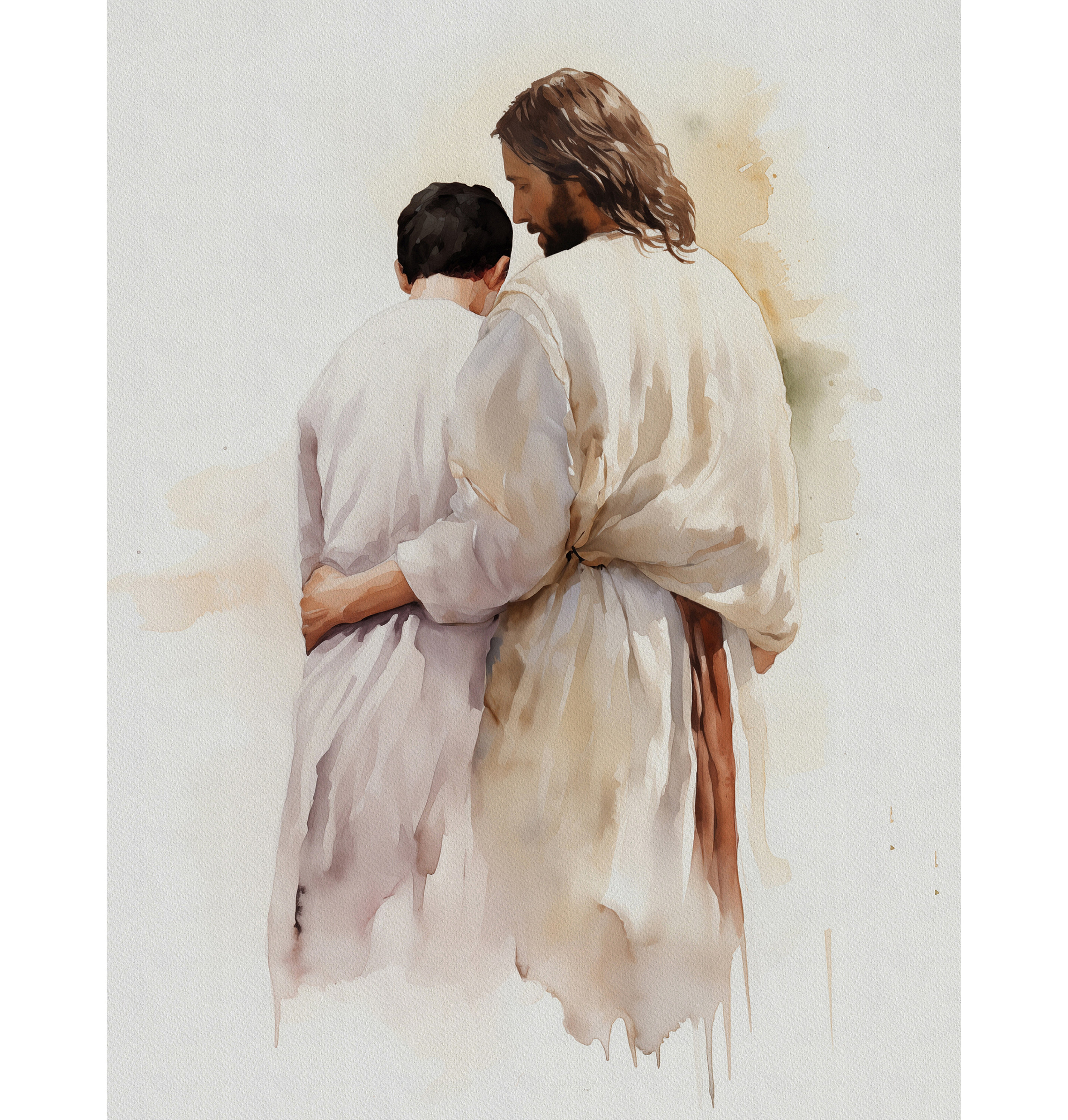 Jesus With Young Man Art Jesus Hugging Teenage Black Hair Boy Art ...