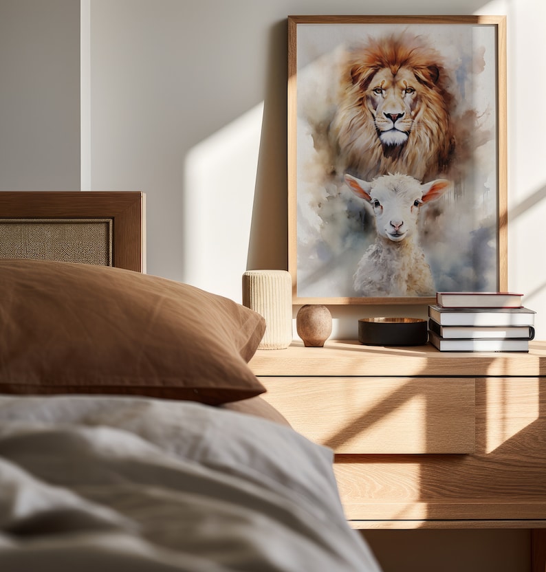 Lion and Lamb Art Lamb and Lion of Judah, John 1 Wall Art, Christian ...