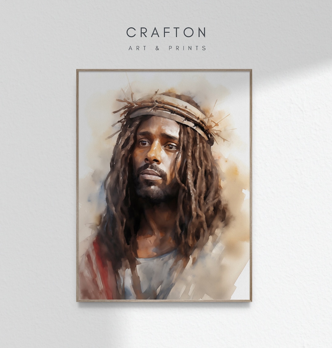 Black Jesus Christ With Dreads & Crown of Thorns, Christian Watercolor ...