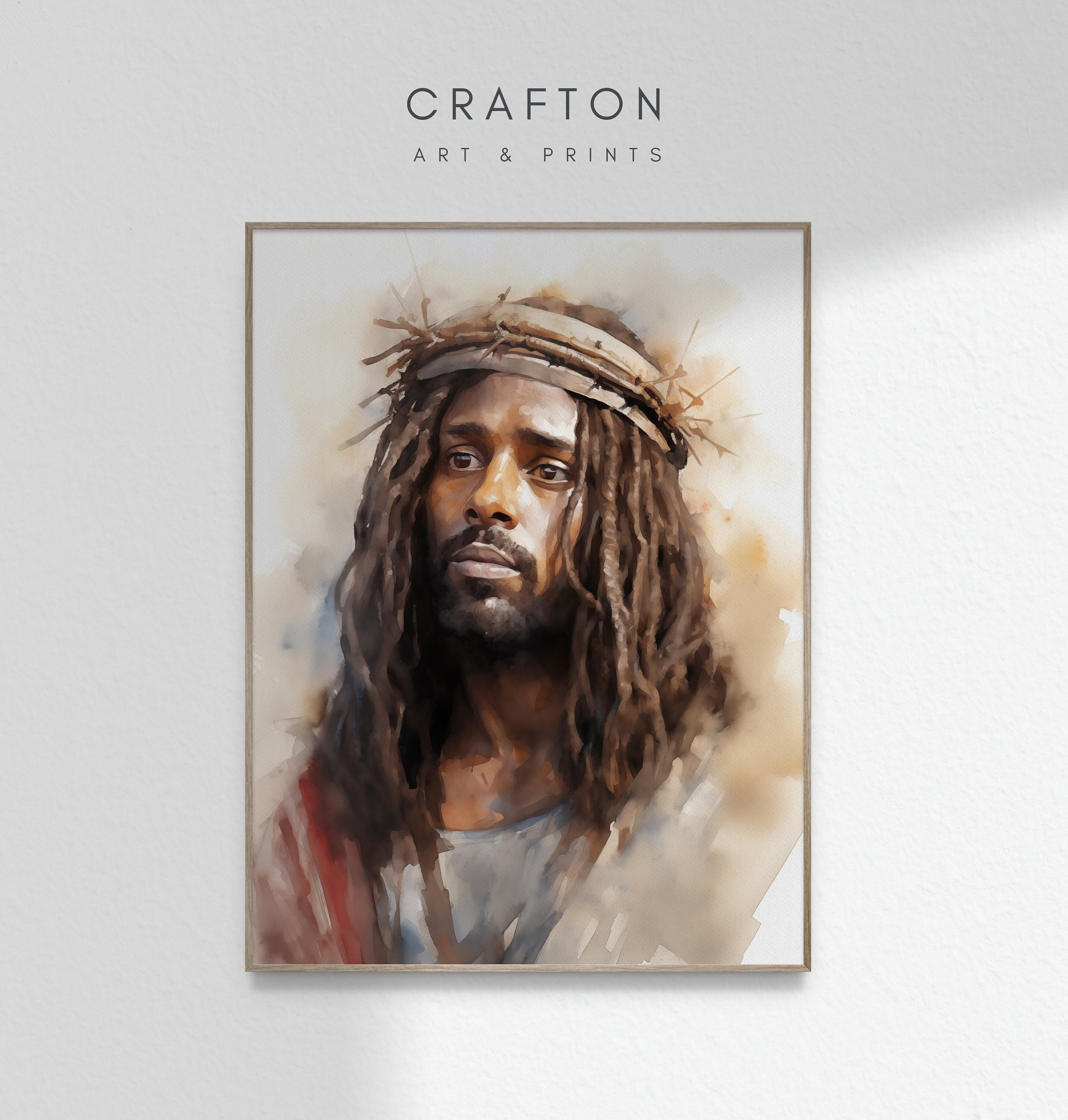 Black Jesus Christ With Dreads & Crown of Thorns, Christian Watercolor ...