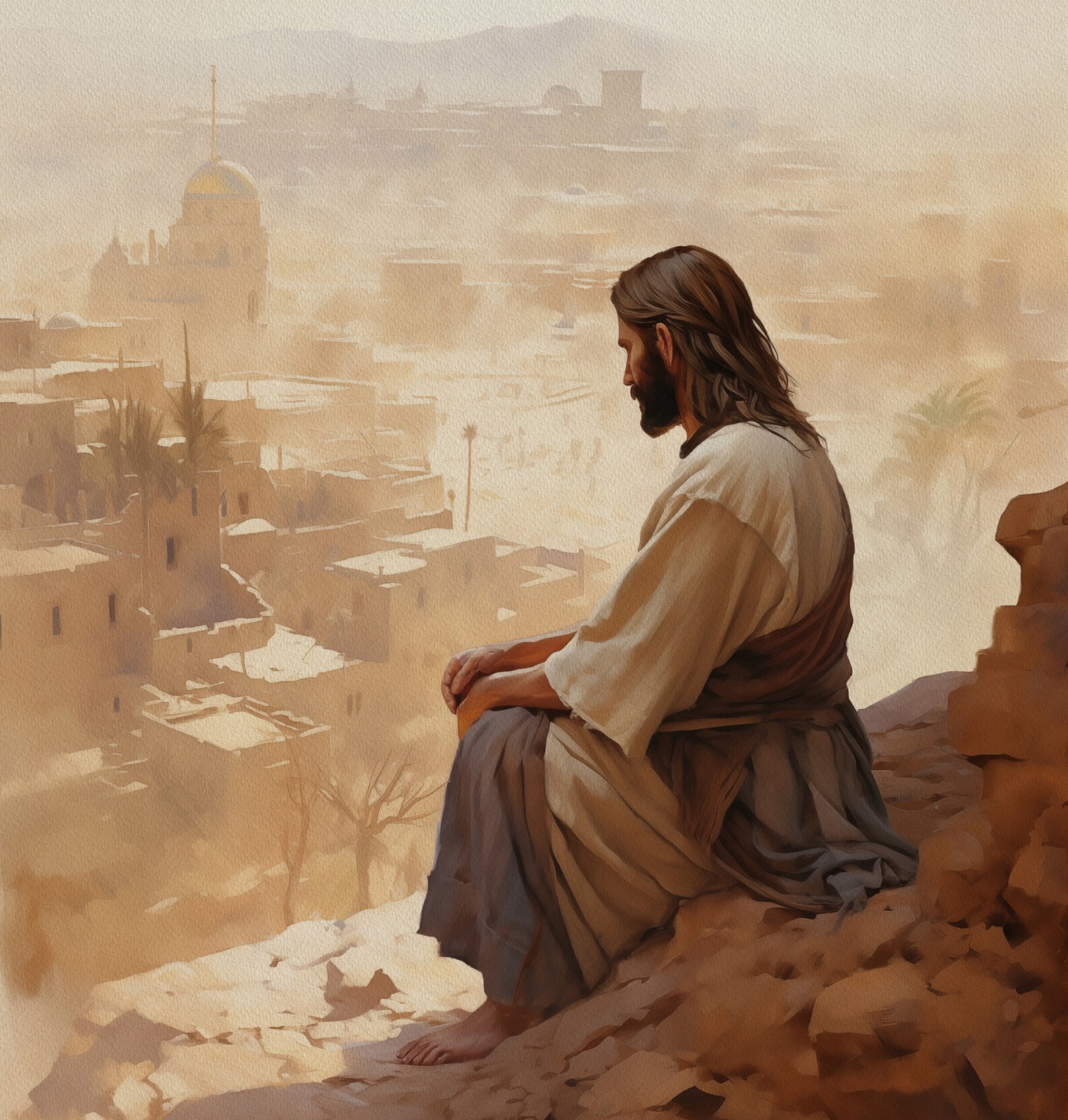 Jesus Sitting Wall Art Print Christ Praying Over Jerusalem Art Jesus ...