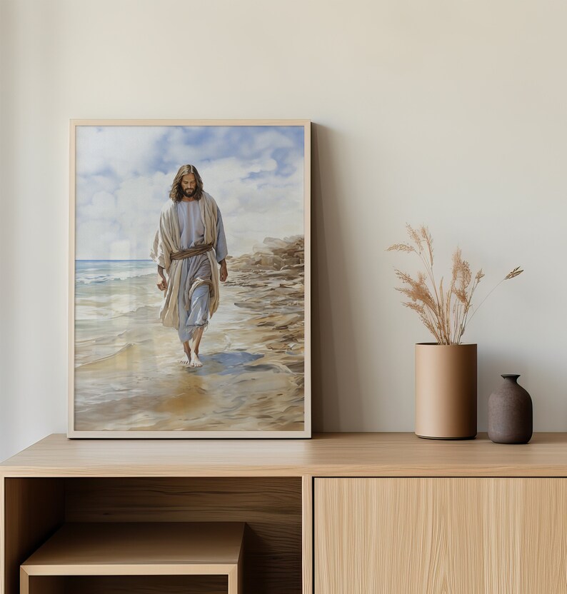 Jesus Walking on Beach Jesus Painting for Beachhouse Christ Beach Wall ...