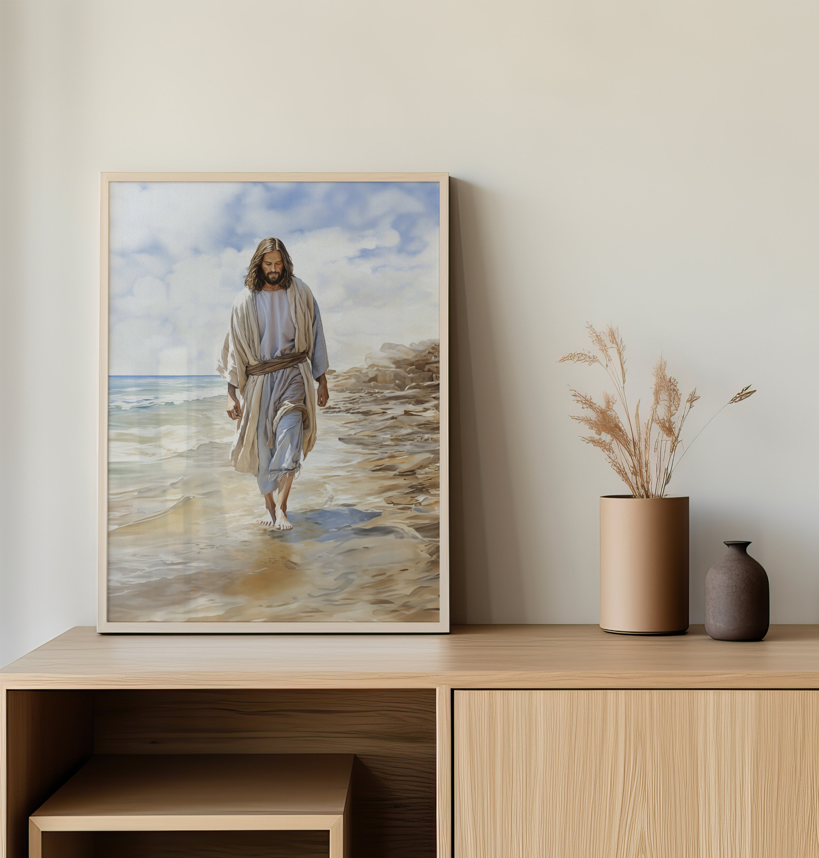 Jesus Walking on Beach Jesus Painting for Beachhouse Christ Beach Wall ...