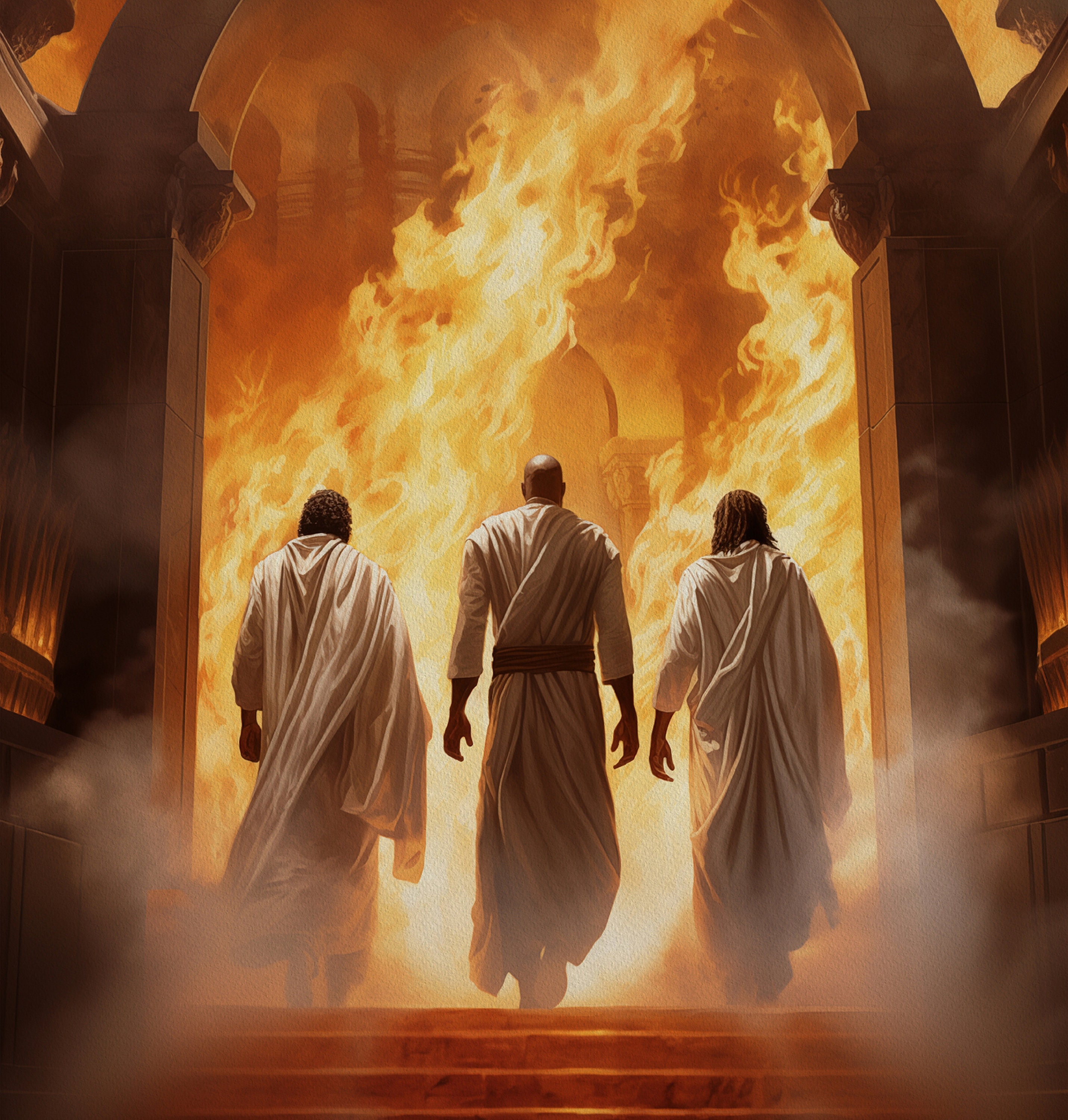 Shadrach Meshach and Abednego Art, 3 Men in Fire, Black Man Art ...