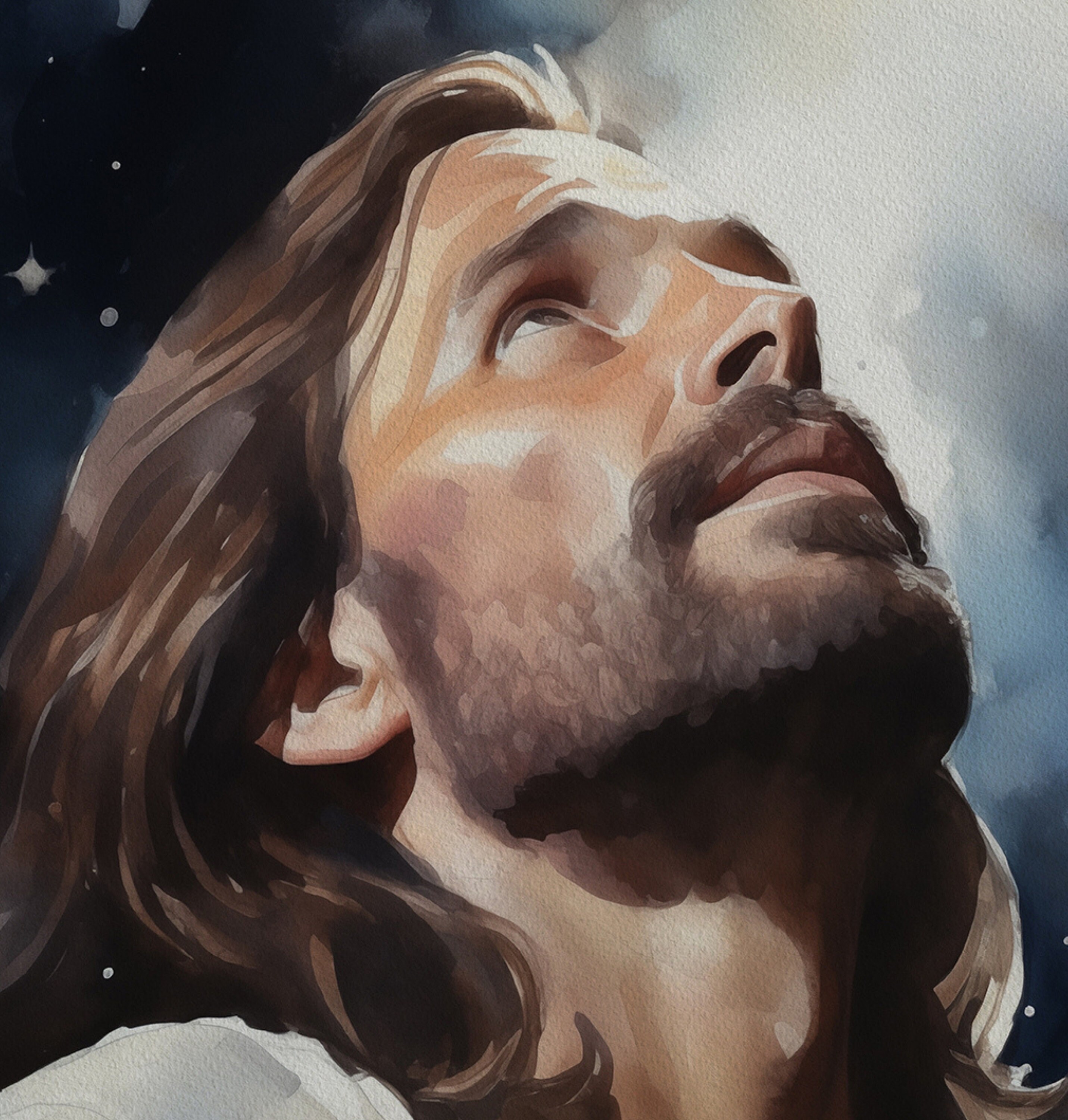Jesus Christ Gazing at the Stars, Looking at Night Sky Heaven Christian ...