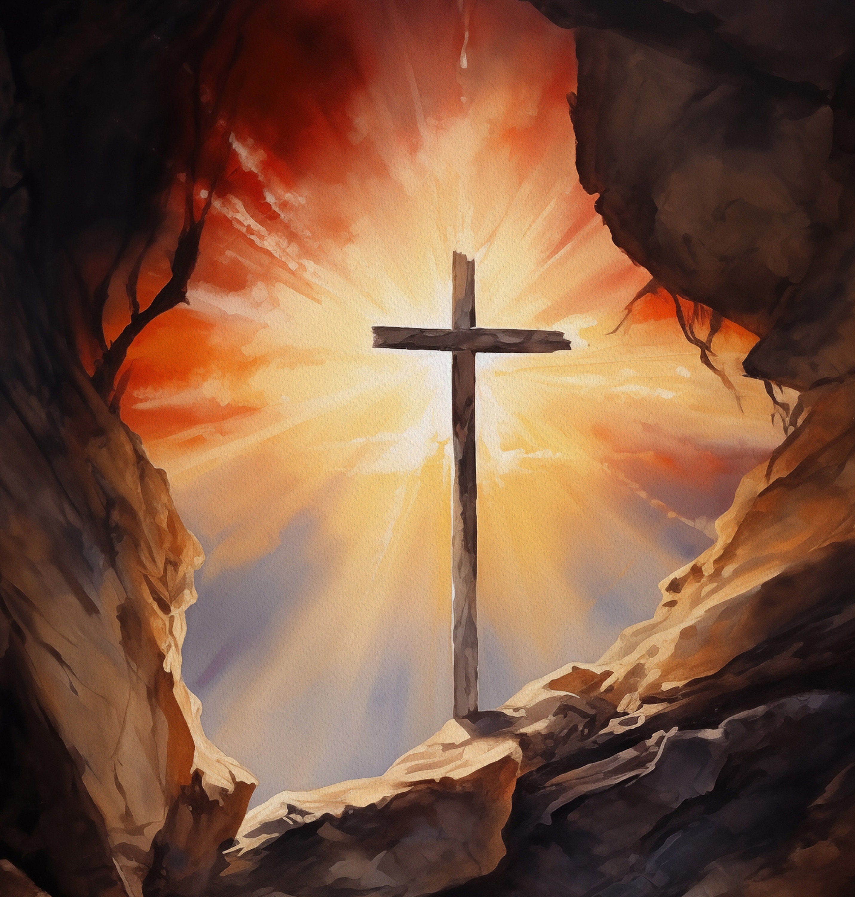 Resurrection of Jesus Art Risen Christ Art Easter Rebirth Empty Tomb ...