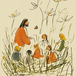 Jesus Christ With Children Nursery Art, Jesus With Kids Illustration ...