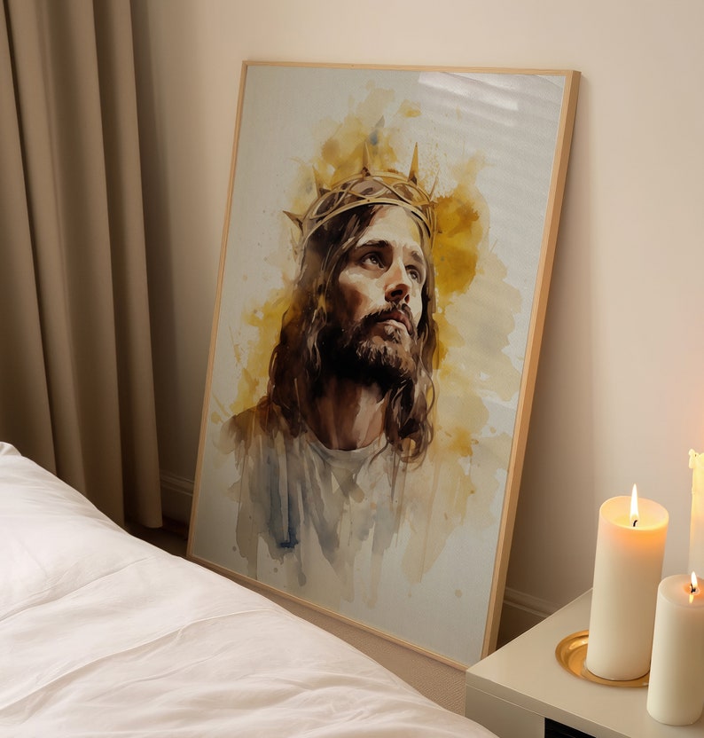 Jesus King of Kings Art Jesus With Crown Jesus is King Christian Gift ...