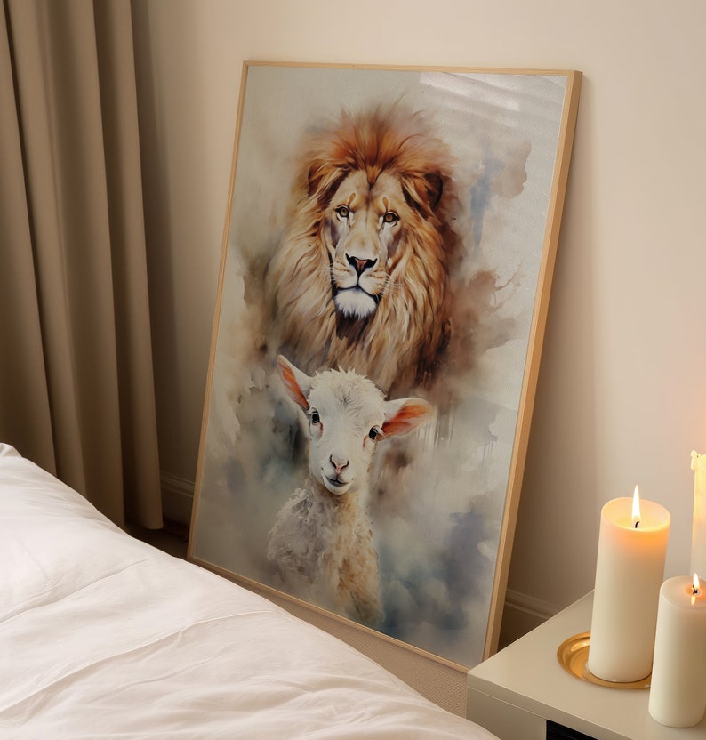Lion and Lamb Art Lamb and Lion of Judah, John 1 Wall Art, Christian ...