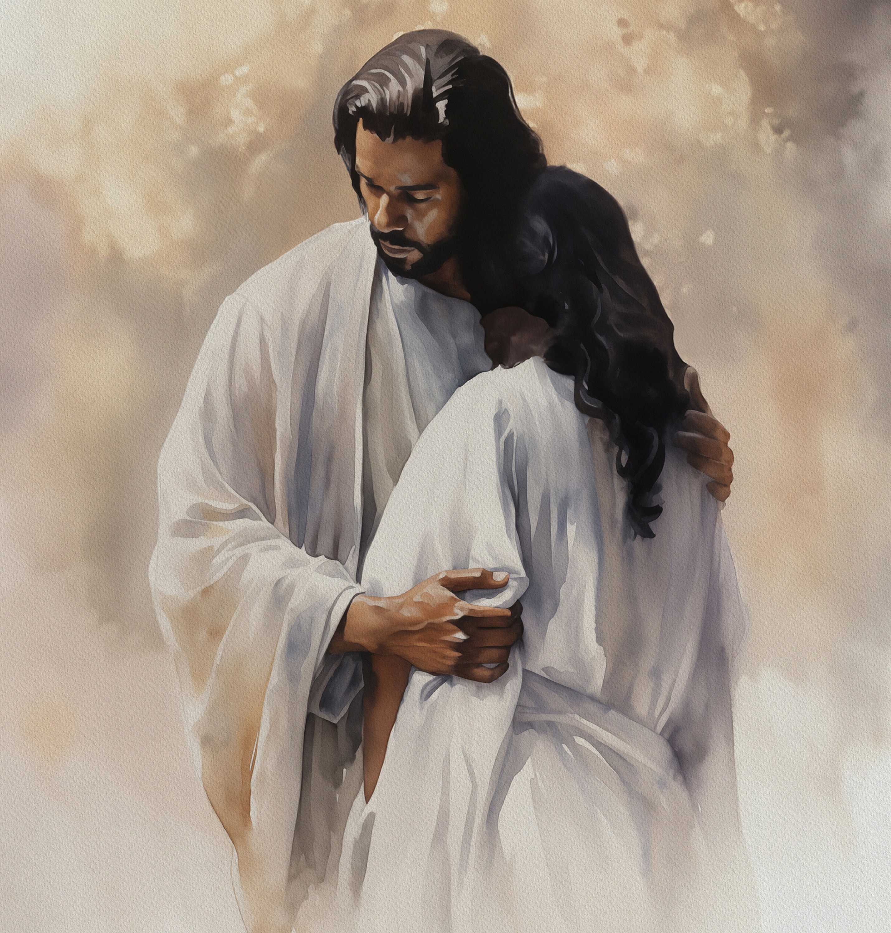 Black Jesus Hugging Woman Black Jesus Embracing Woman Black Christian ...