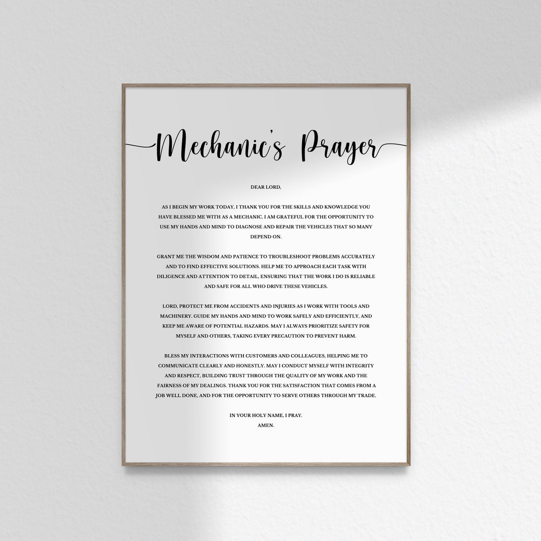Mechanic's Prayer Gift Mechanics Prayer Christian Prayer Bible Office ...
