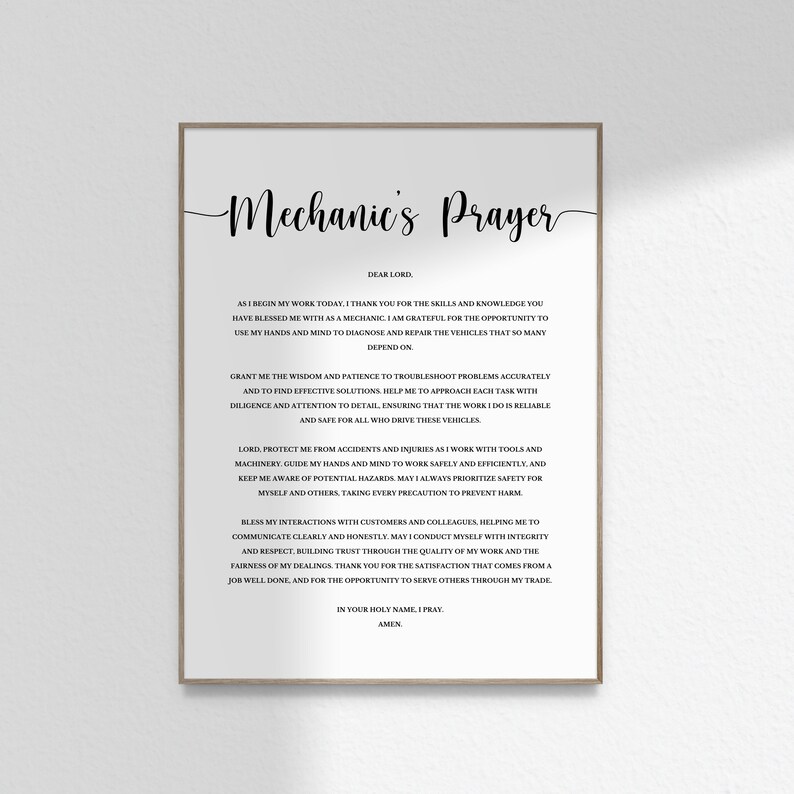 Mechanic's Prayer Gift Mechanics Prayer Christian Prayer Bible Office ...