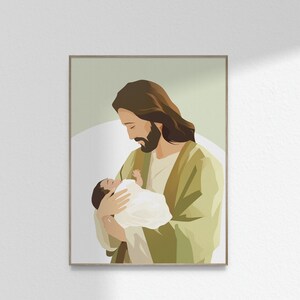 Jesus With Baby, Father Child Portrait Christening Watercolor Painting ...