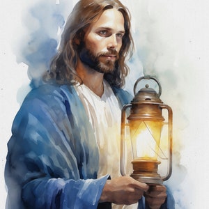 Jesus With Lantern Painting Jesus Guide Me to Light in the Darkness ...