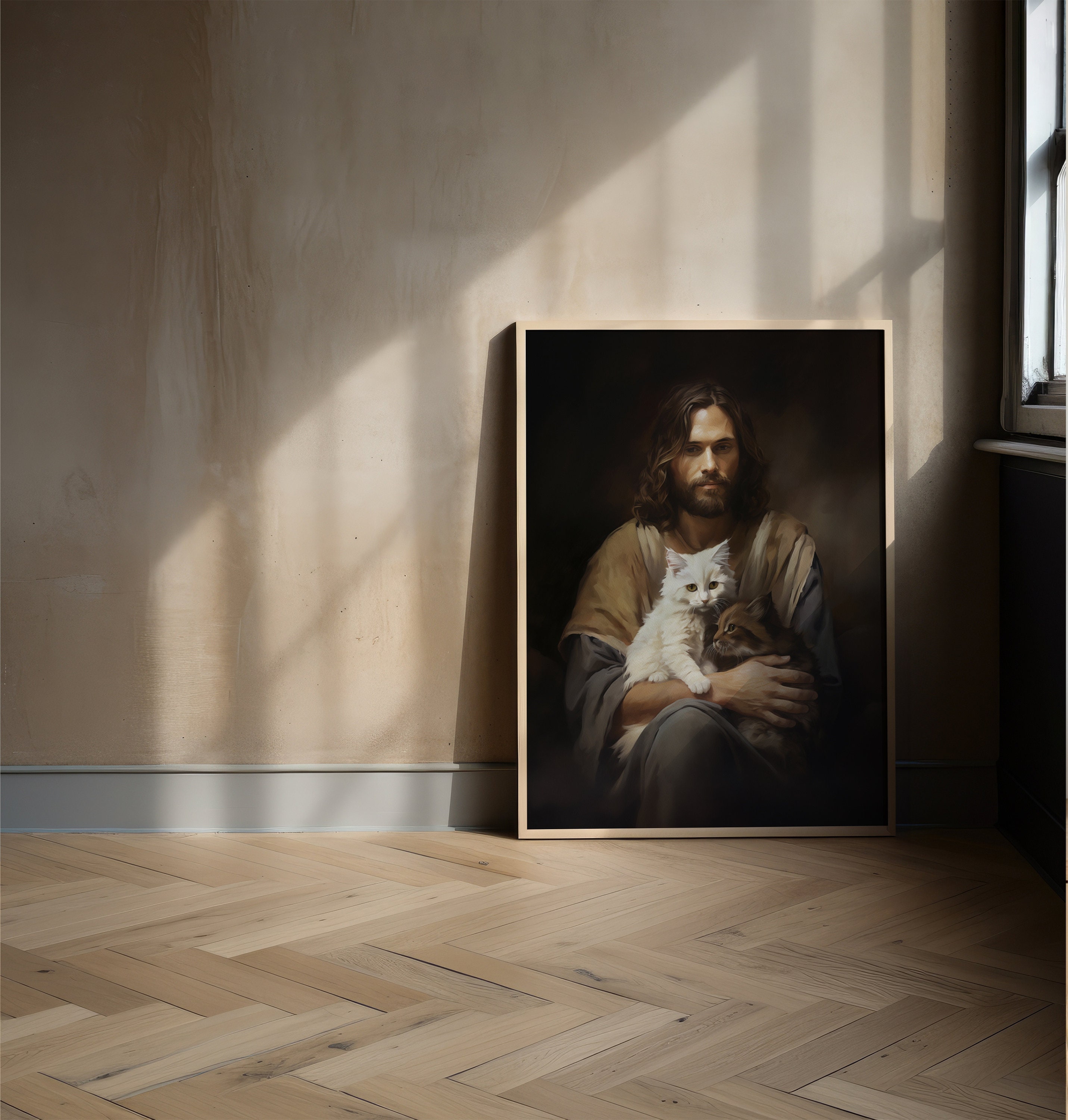 Jesus With Cats Christian Cat Art Print Gift for Cat Lover Owner People ...