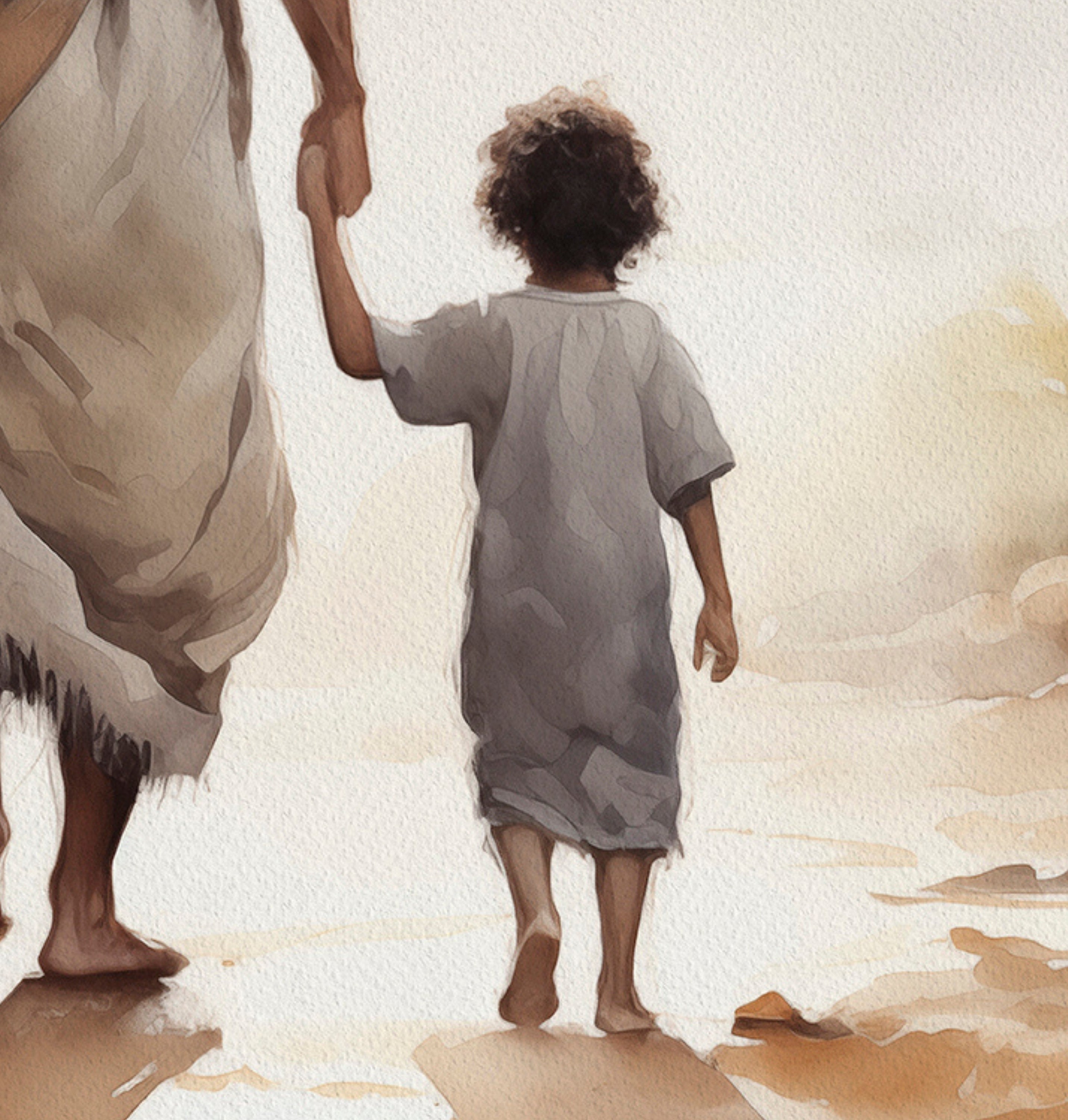 Jesus Christ Walking With Curly Haired Child, Walk Beside Me, Nursery ...