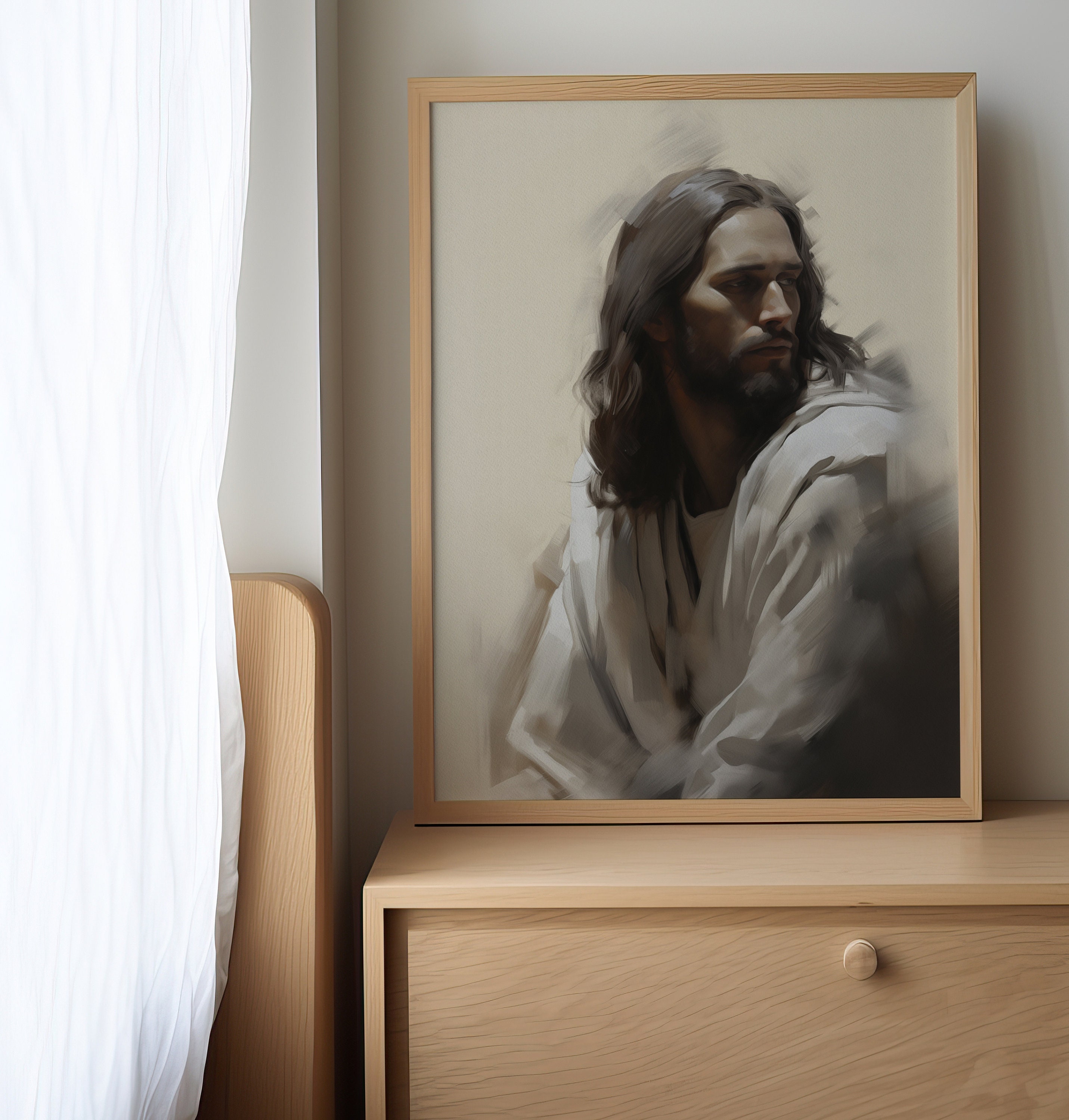 Jesus Sketch Portrait Drawing Christ Painting Christian Bible LDS Wall ...