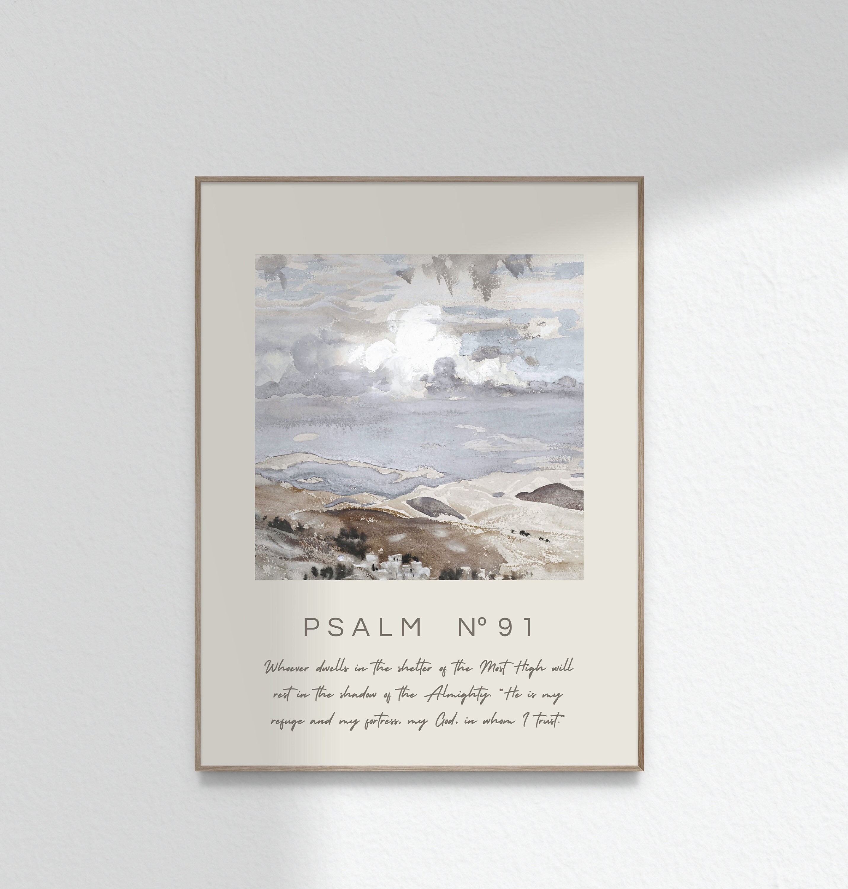 Psalm 91 Vintage Landscape Painting Light Blue Christian Bible Verse ...