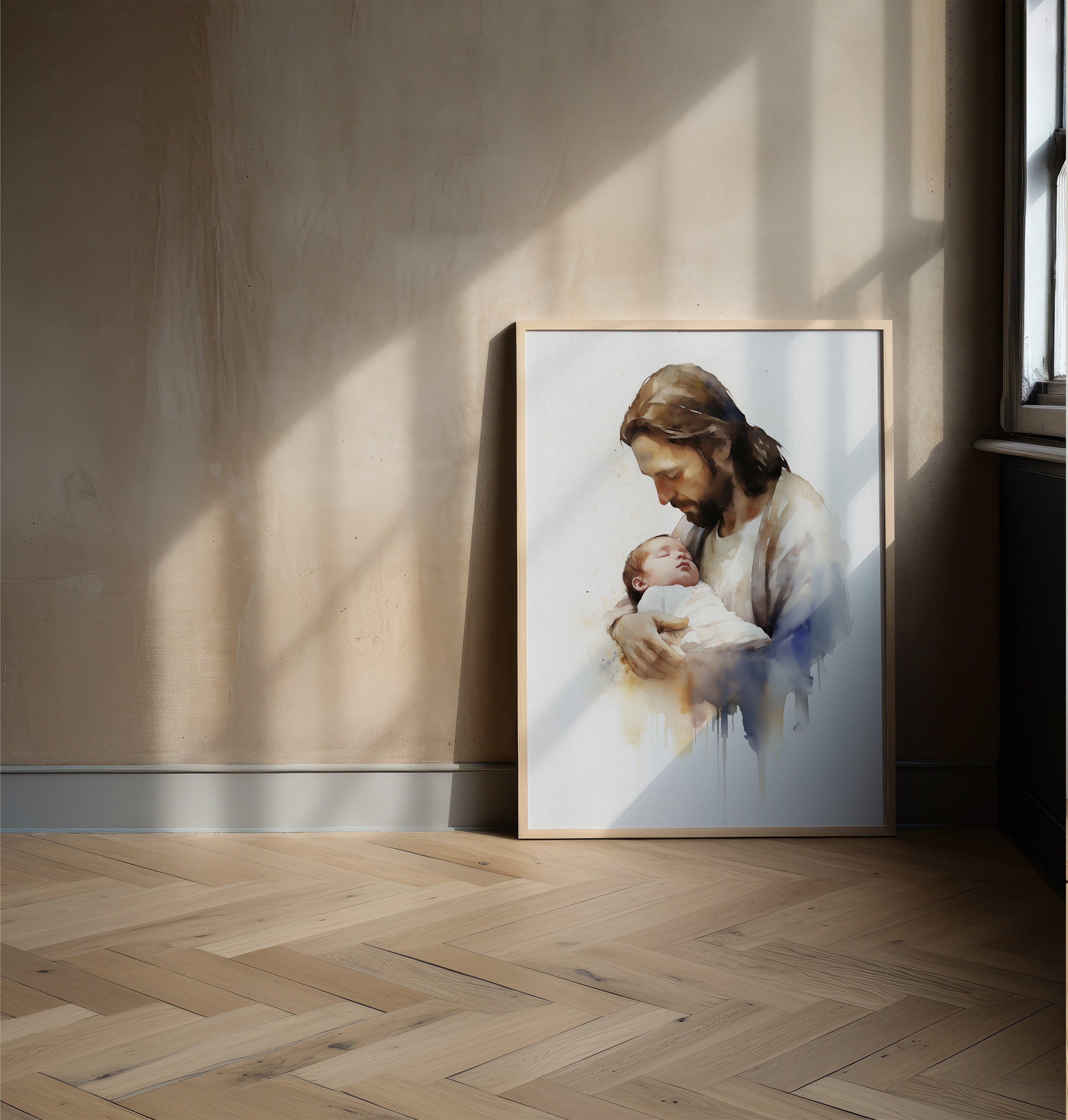 Jesus With Baby Father Child Portrait Catholic Dad Gift Watercolor ...
