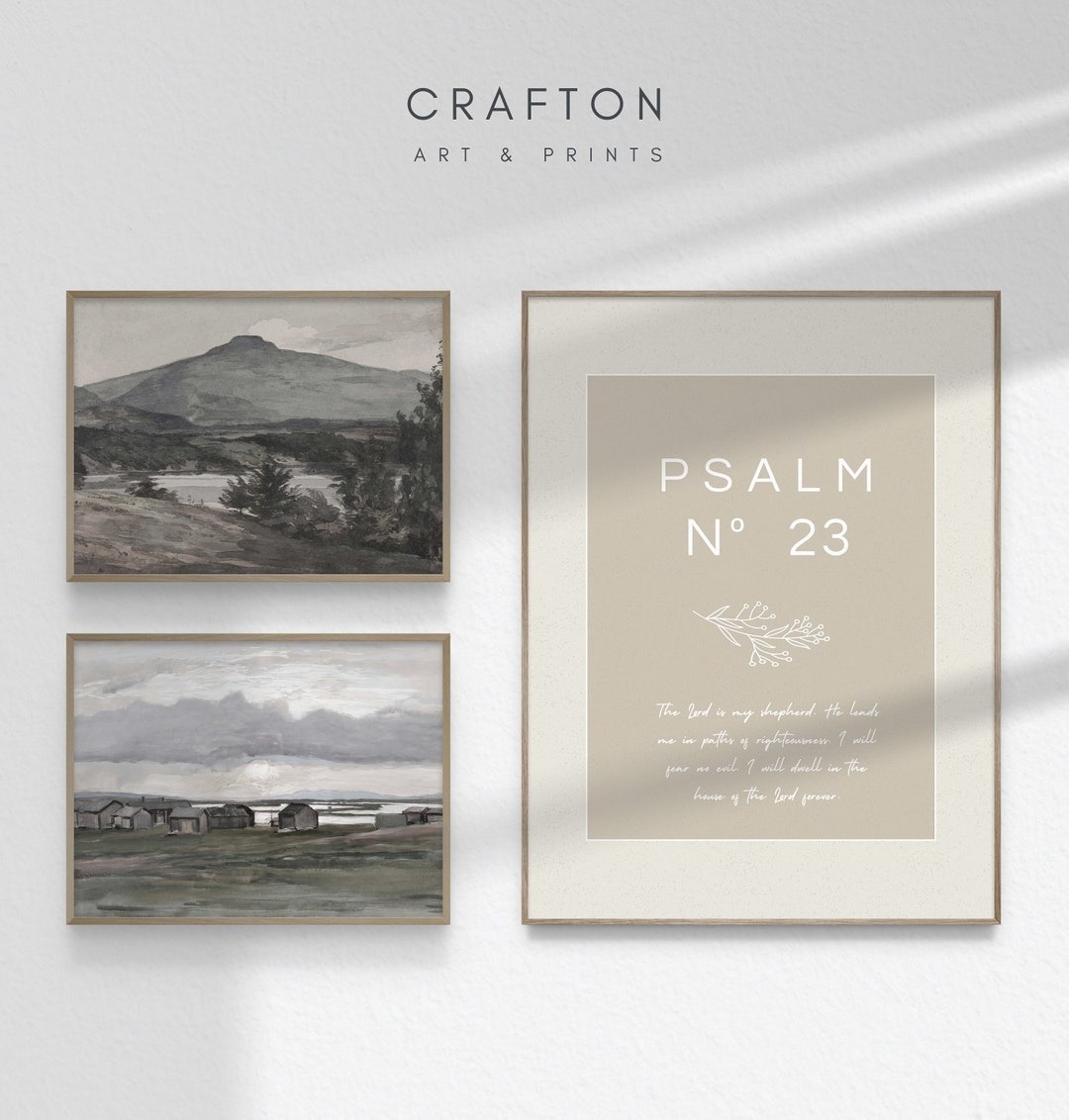 Set of 3 Vintage Christian Prints, Lake Mountain Seascape Marine Muted ...