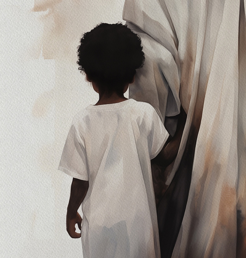 Black Jesus Christ Walking With a Child Print Jesus With Black Kid Art ...