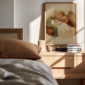 Angel Watching Over Sleeping Baby Child, Christian Painting Vintage ...