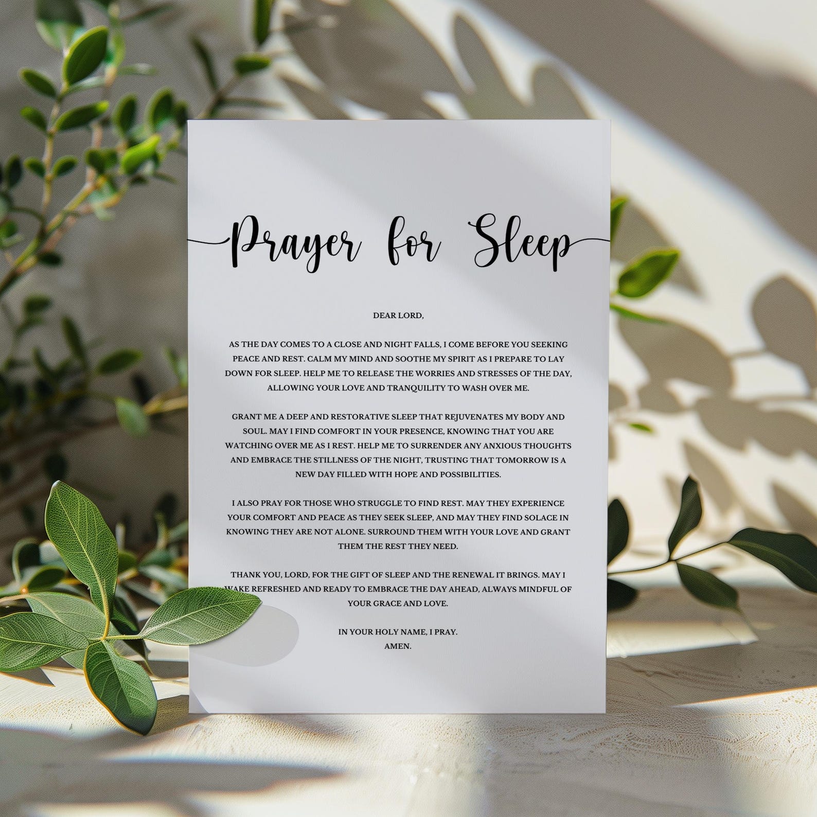 Prayer for Sleep Christian Bedtime Prayer Gift for Friend Loved One ...