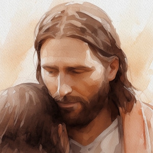 Jesus Hugging Man Jesus Holding a Man Watercolor Painting Christian ...