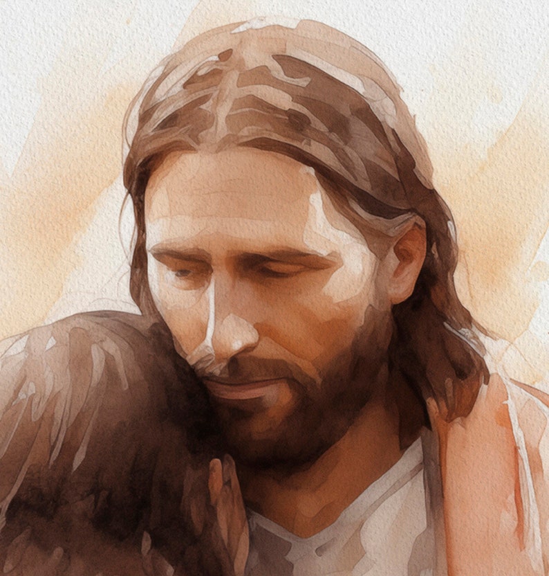 Jesus umarmt Mann Jesus hält einen Mann Aquarell christliche Bibel Wand ...