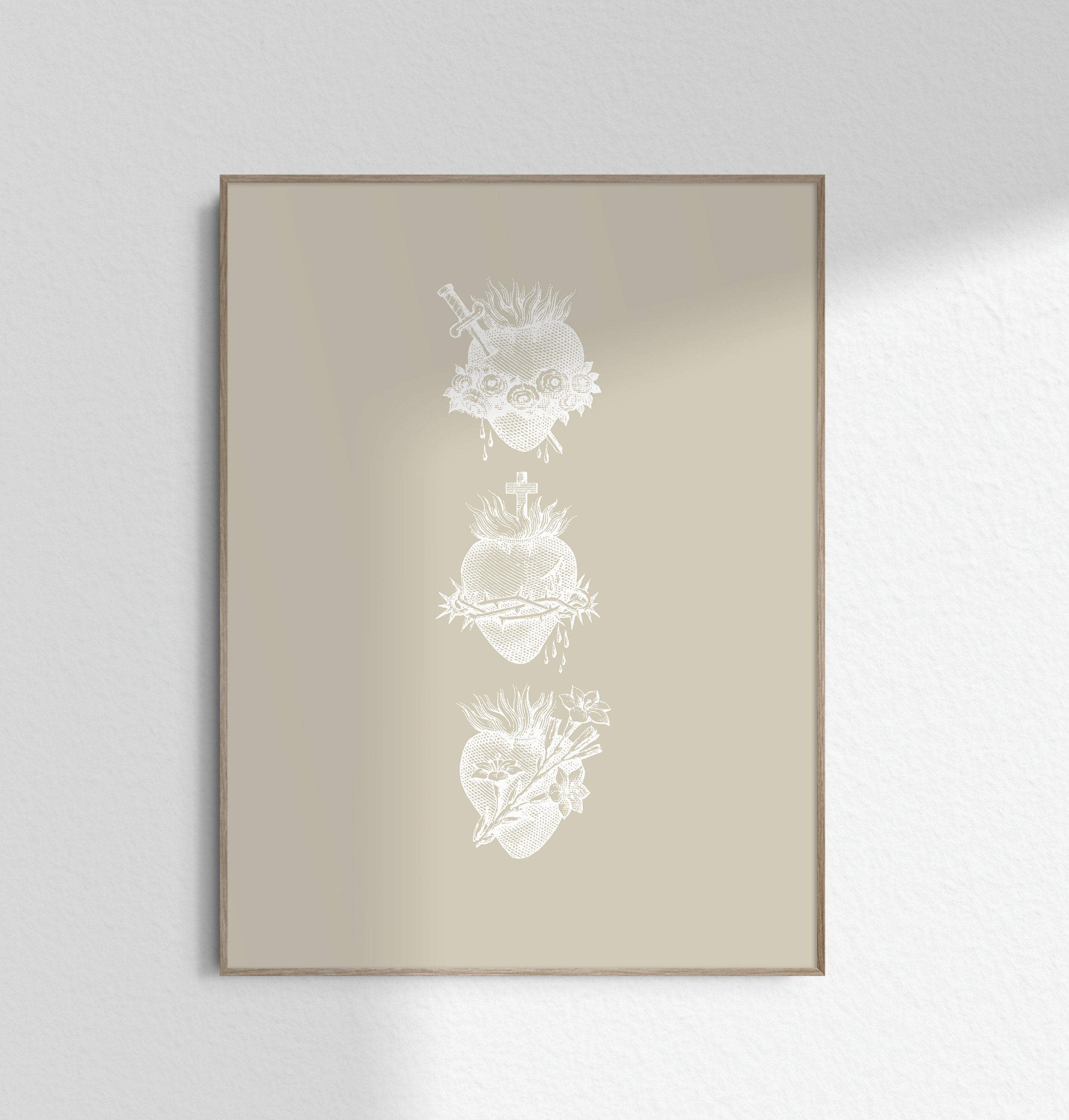 Three Hearts of the Holy Family Hearts Mary Jesus Joseph Neutral Wall ...