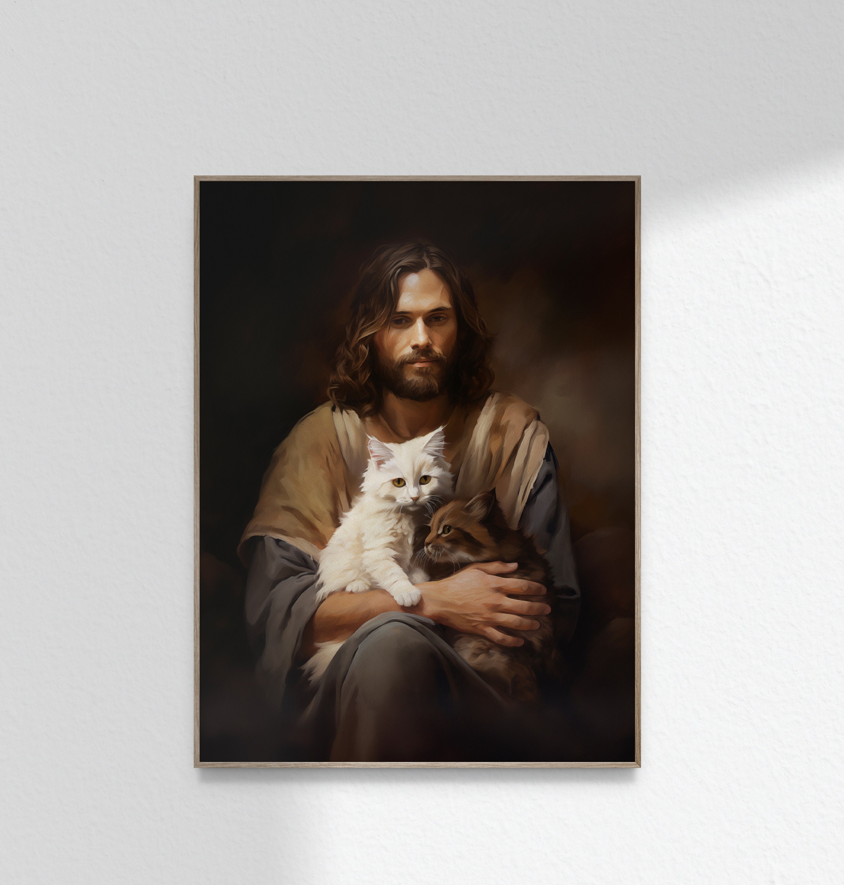 Jesus With Cats Christian Cat Art Print Gift for Cat Lover Owner People ...